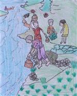 Women fetching water from river Painting by Nikita Dhurve