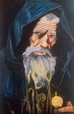 Old Man With Lamp Painting by Pratham Chauhan