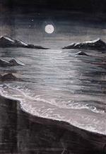 Night see beach Painting by Koyel Mukherjee