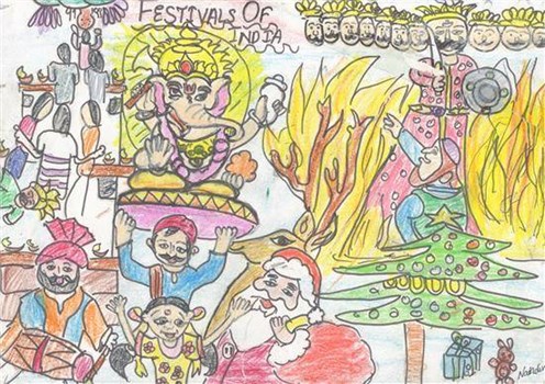 Indian Festival Drawing Holi Indian Festival Painting" Poster For