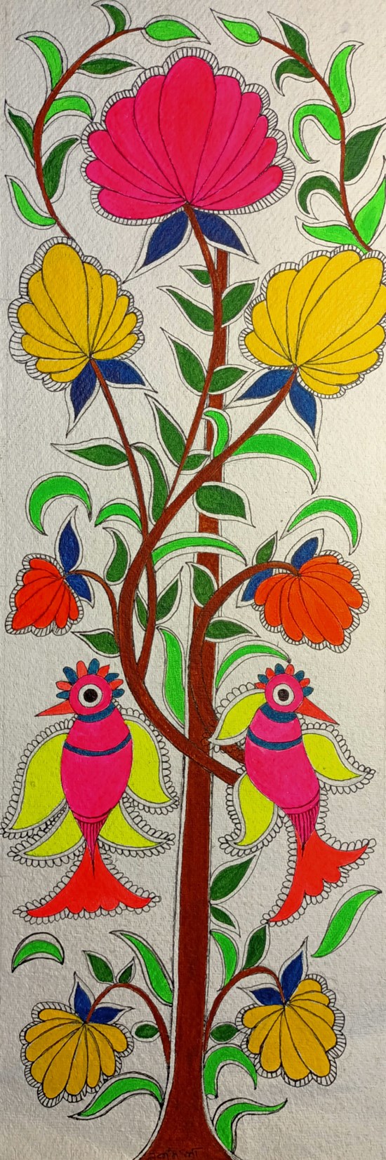 Madhubani Flowers Painting by Ratnamala Indulkar