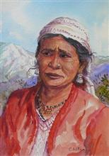 Kumaoni Woman - 2, Painting by Professional Artist Chitra Vaidya