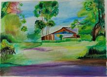 Village Landscape, Painting by Emerging Artist Mayank Rathi
