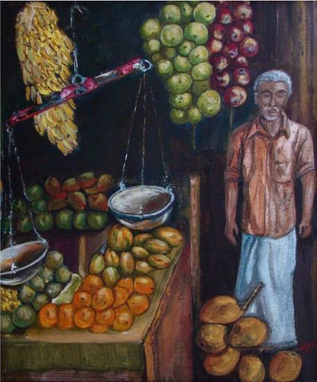 Fruit Vendor, Painting by Emerging Artist Vijaya Rajagopalan